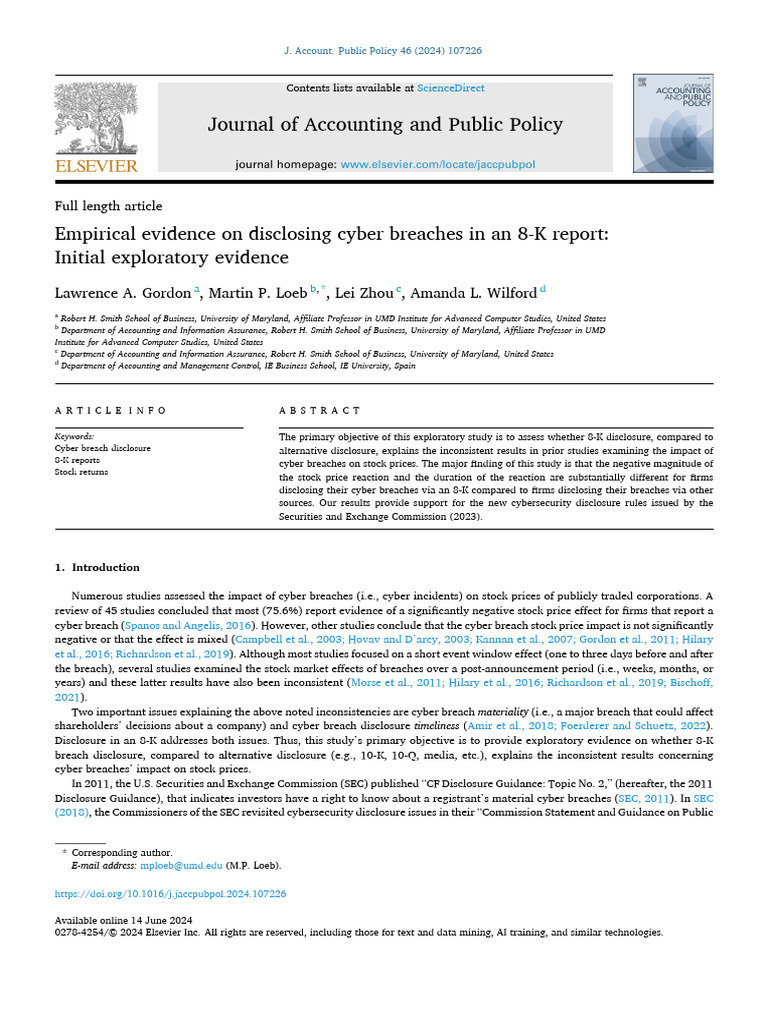 Impact of 8-K Cyber Breach Disclosures | PDF | U.S. Securities And ...