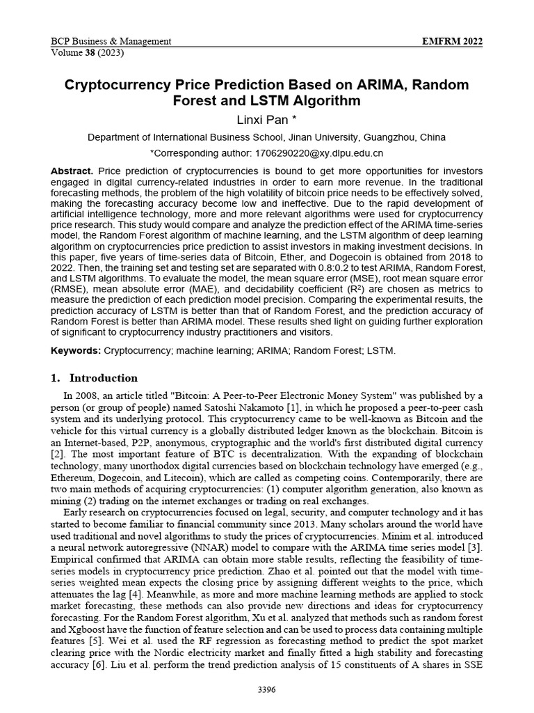 Cryptocurrency Price Prediction Based On ARIMA Ran | PDF | Cryptocurrency | Forecasting