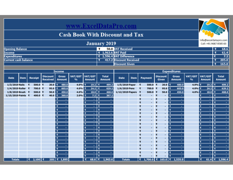 Cash Book With Discount and Tax | PDF | Value Added Tax | Taxes
