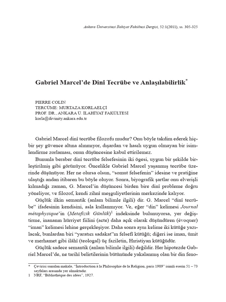Gabriel Marcel'de Dinî Tecrübe | PDF