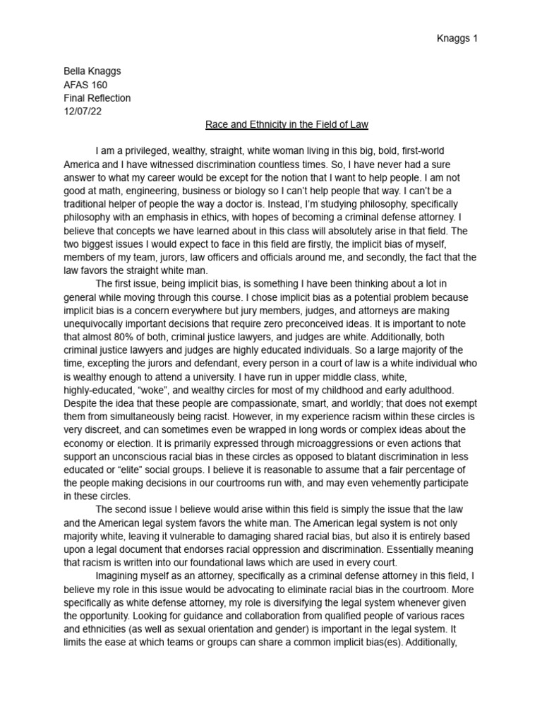 AFAS Final Project REFLECTION | PDF | Racism | Discrimination & Race Relations