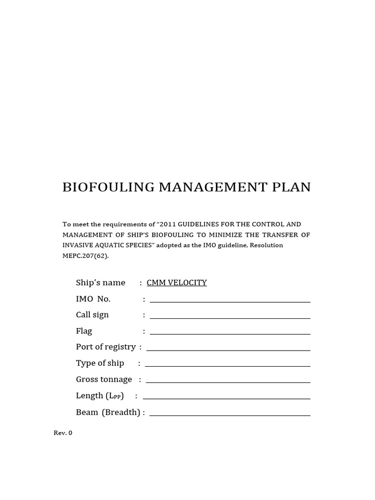 Biofouling Management Plan & Record Book | PDF | Ships | Stern