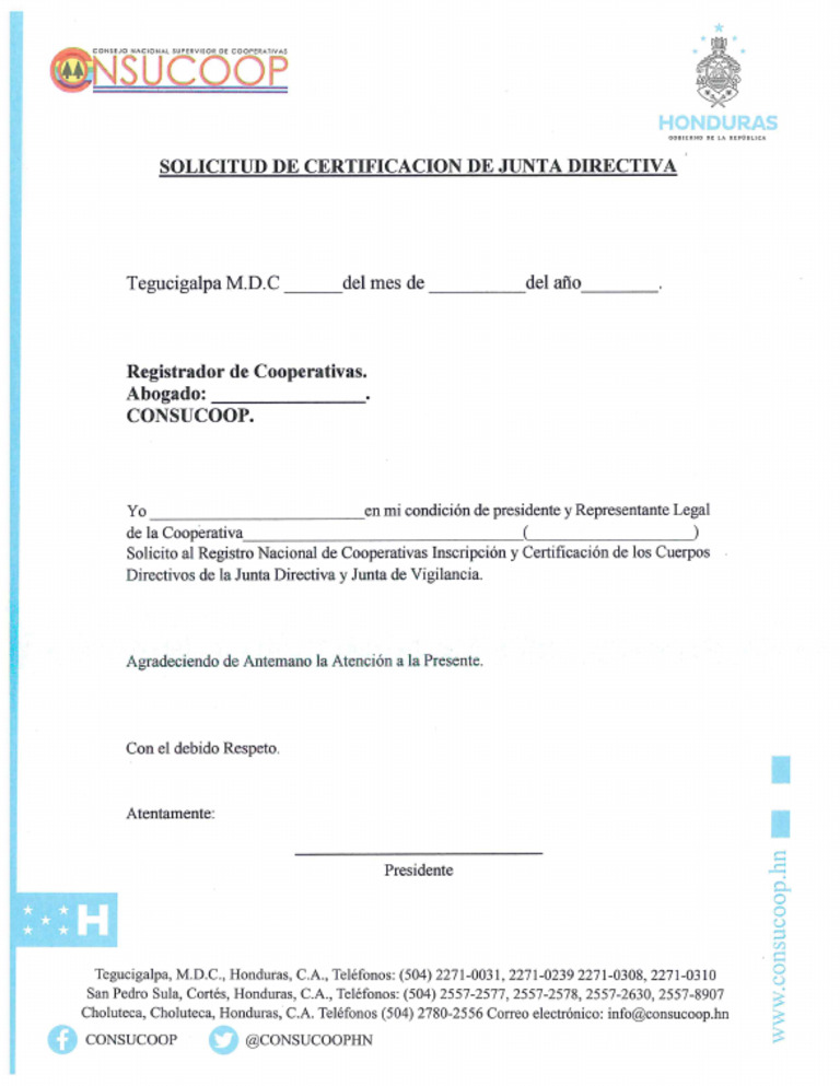 Solicitud de Certificacion de Junta Directiva | PDF