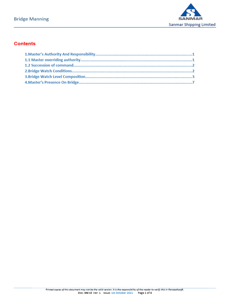 DM 13 (Bridge Manning) | PDF | Navigation | Water Transport