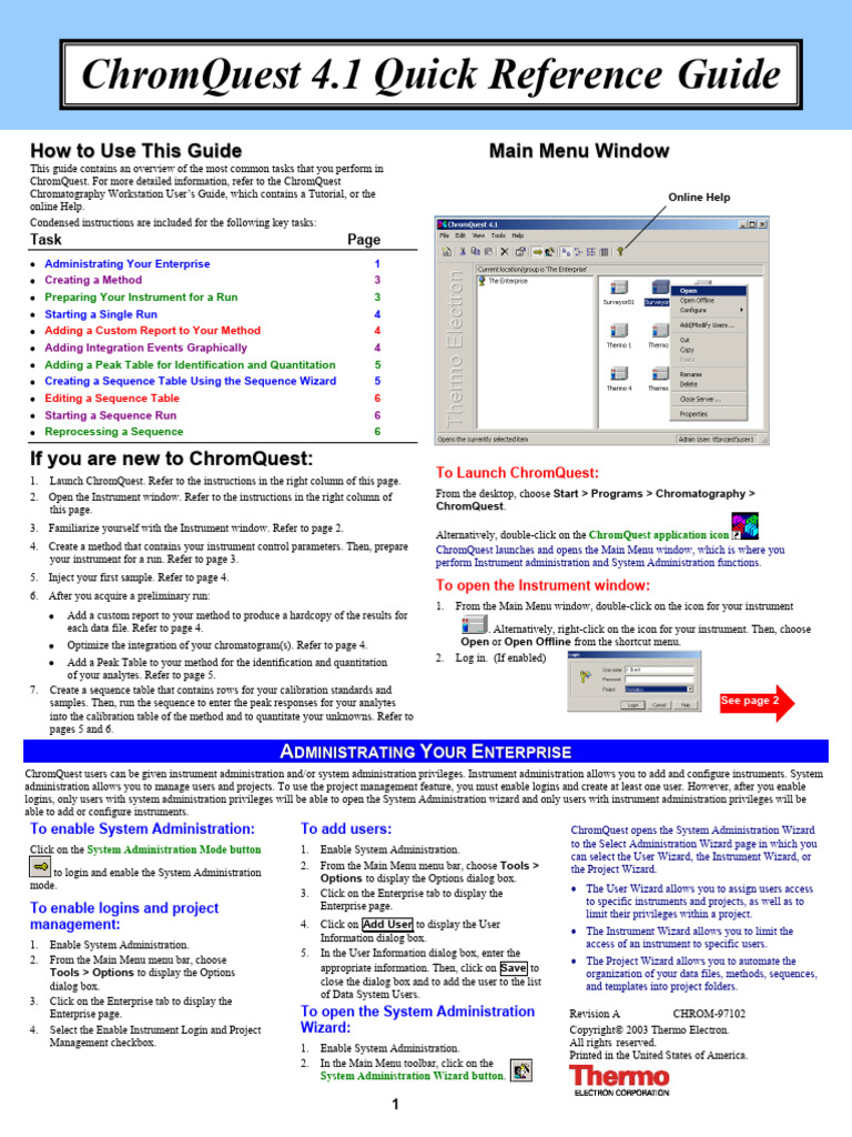 ChromQuest 4.1 Quick Reference Guide April | PDF | Menu (Computing) | Icon (Computing)
