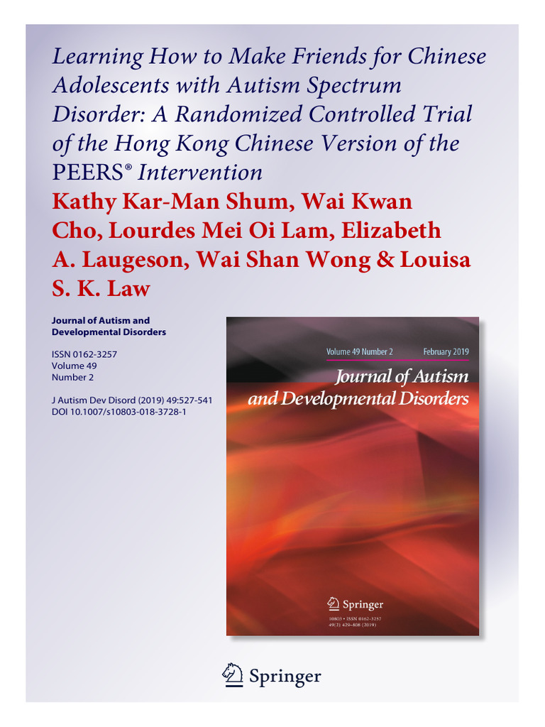 Chinese Peers For Adolescents With Asd Shum Et Al. 2019 | PDF | Autism ...