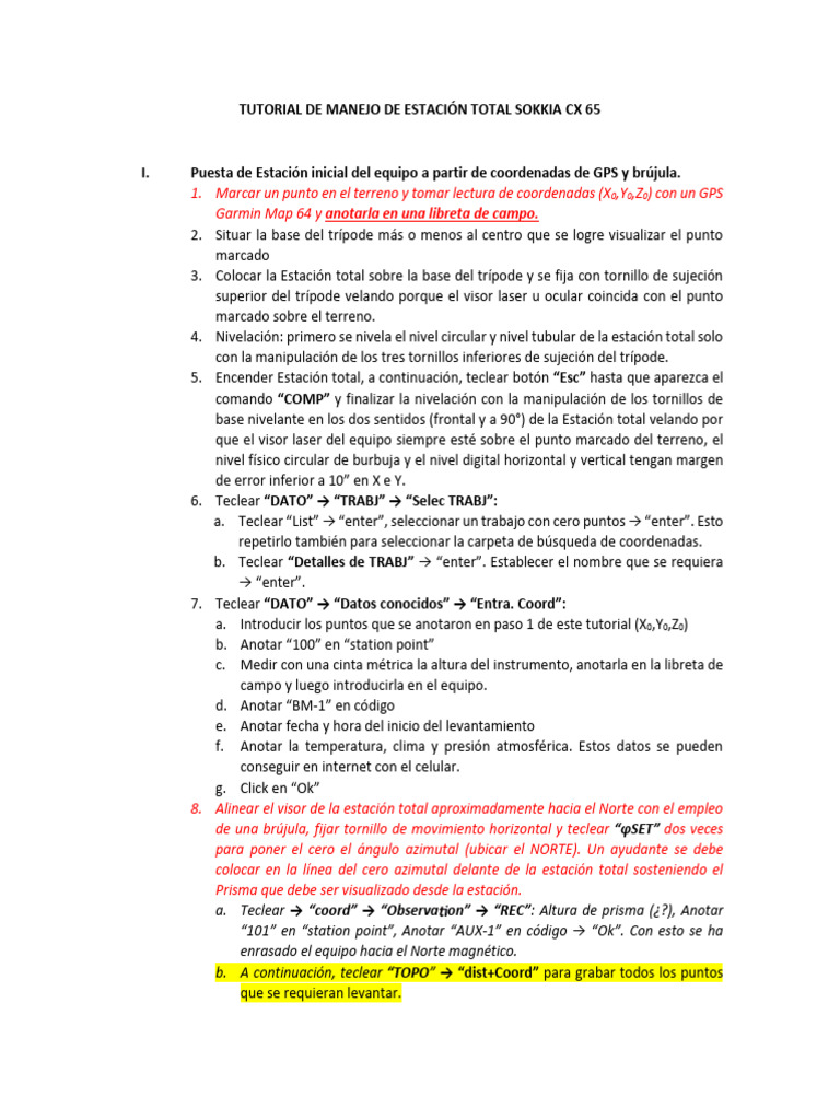TUTORIAL DE MANEJO DE ESTACIÓN TOTAL SOKKIA CX 65 | PDF | Herramientas | Instrumento de medición