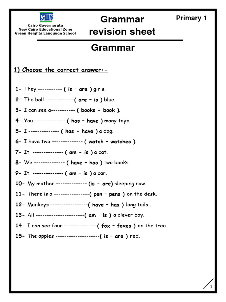 Grammar Exercises for Primary 1 Students | PDF | Computers