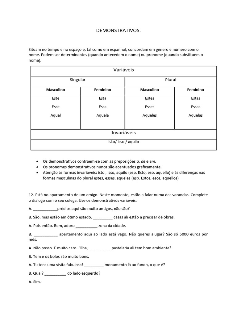 Demonstrativos Exercícios | PDF | Pronome
