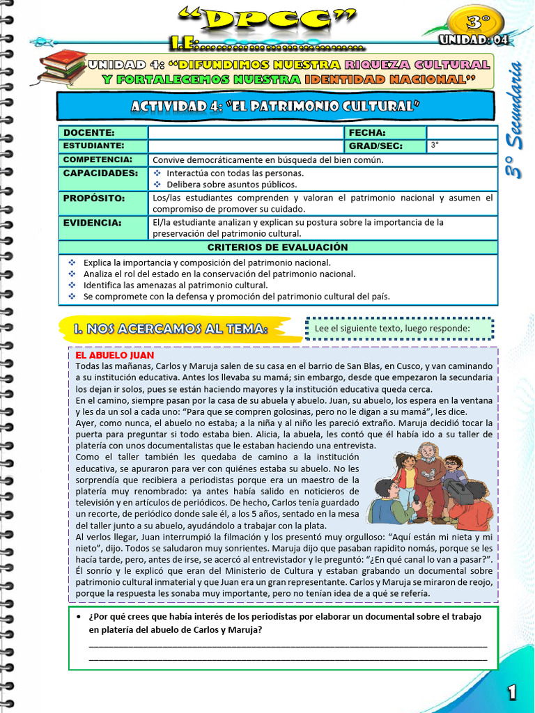 3° DPCC - Actv.04-Unid.4 2023 | PDF | Patrimonio cultural