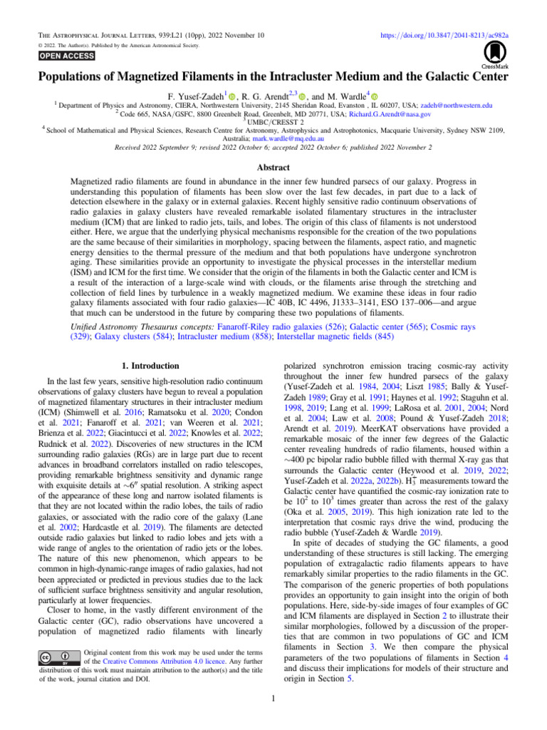 Yusef-Zadeh 2022 ApJL 939 L21 | PDF | Galaxy | Astronomy