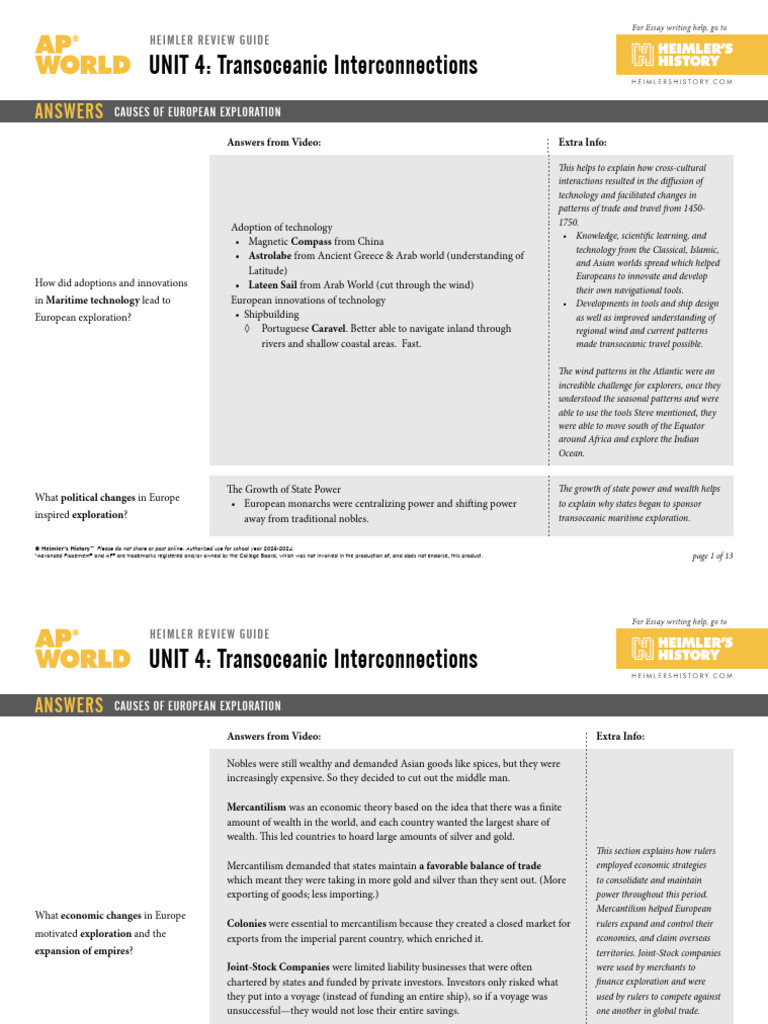 AP WORLD HRG Unit 4 Noteguide Answers | PDF | Slavery | Trade