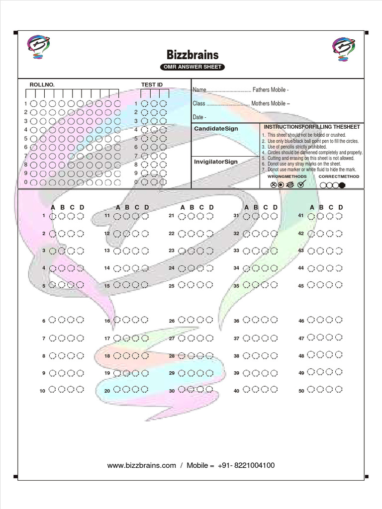 50 Questions OMR Sheet - (3) | PDF | Optical Character Recognition ...