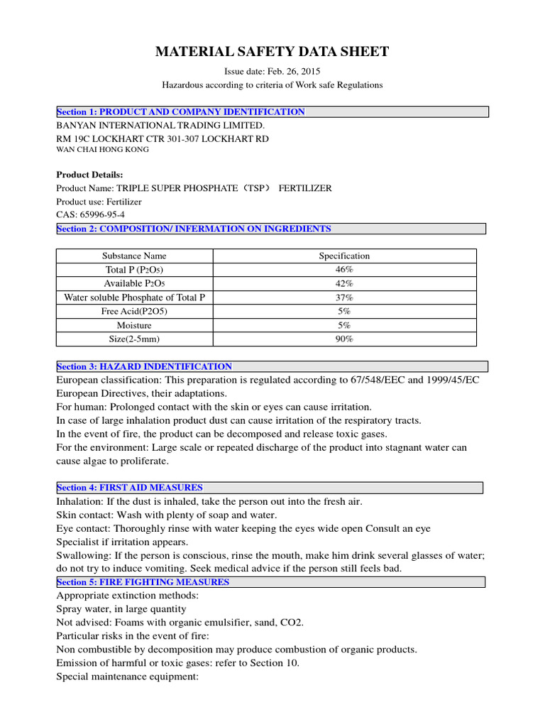 MSDS-TSP Banyan | PDF | Personal Protective Equipment | Toxicity