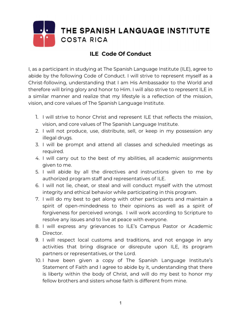 ILE Code of Conduct | PDF | God | Faith