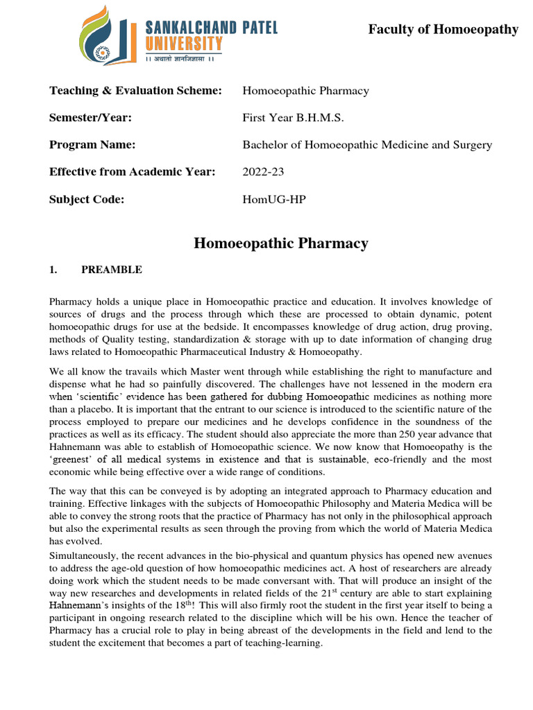 Homoeopathic Pharmacy Course Overview | PDF | Homeopathy | Pharmacy