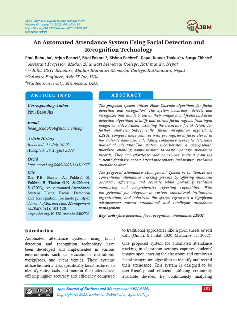 8 An Automated Attendance System Using Facial Detection and Recognition ...