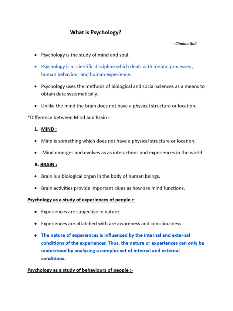 Class 11 Psychology CH-1 | PDF | Psychology | Mind