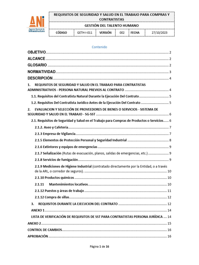 Geth-I-011 Requisitos SST para Compras y Contratistas v2 | PDF | Derecho laboral | Logística