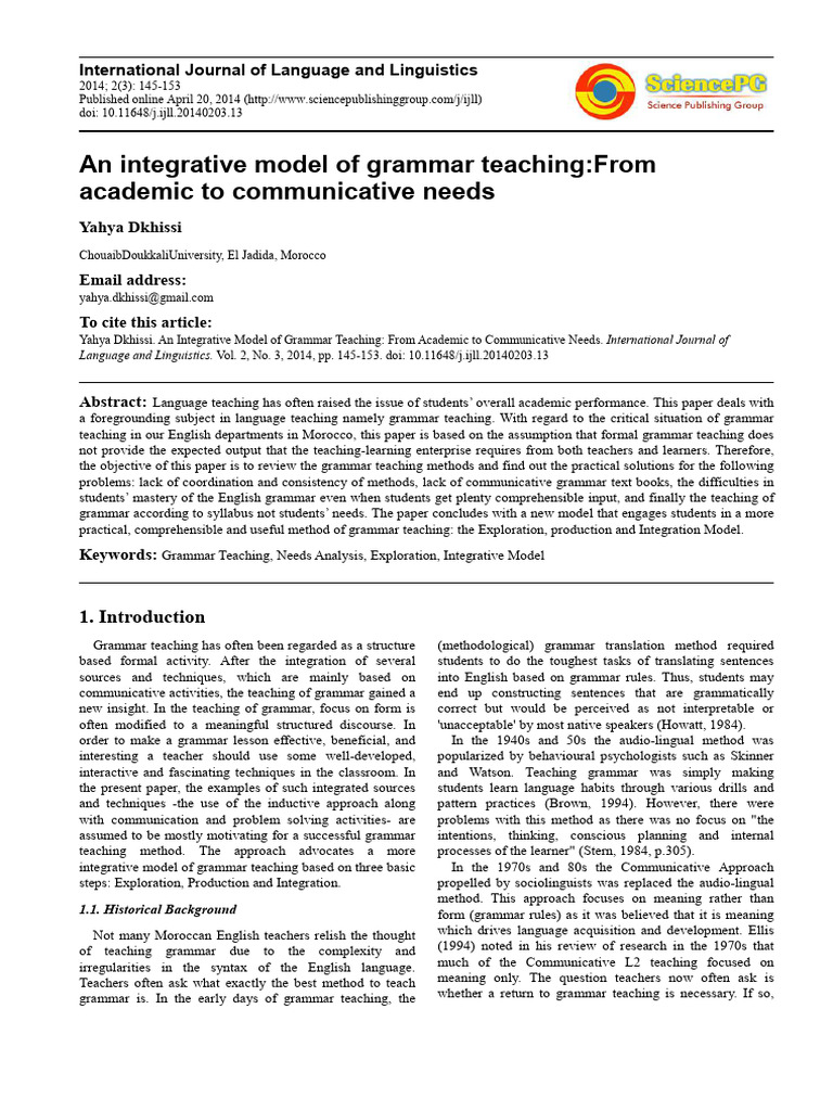 An Integrative Model of Grammar Teaching | PDF | Teaching Method | Learning