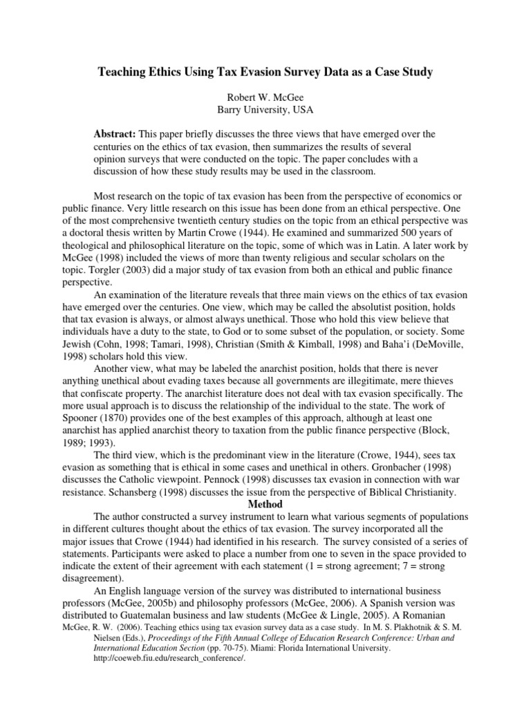 Teaching Ethics Using Tax Evasion Survey Data As A Case Study | PDF ...