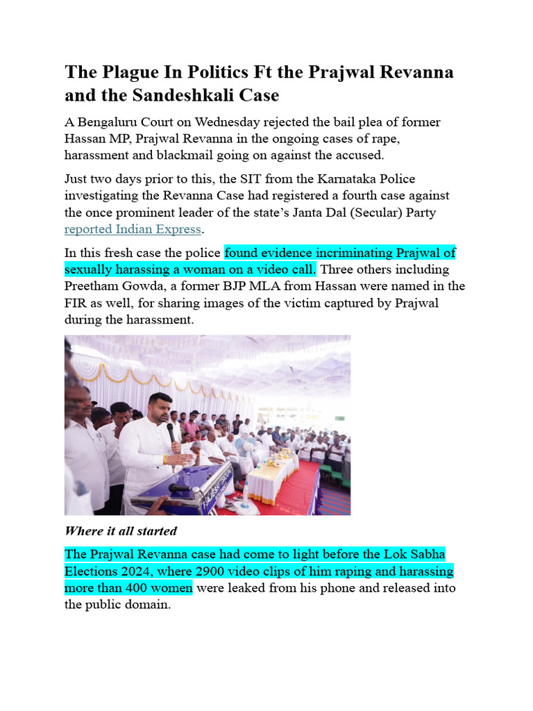The Plague in Politics FT The Prajwal Revanna and Sandeshkali Case | PDF | Bharatiya Janata ...