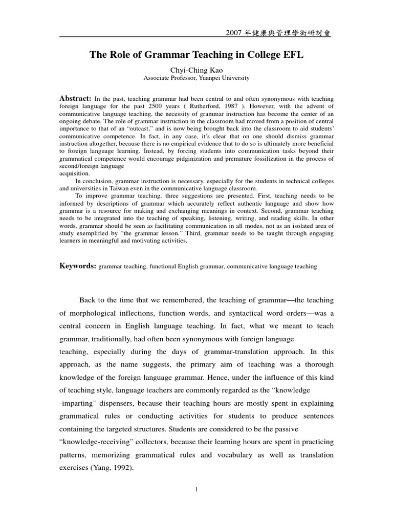 The Role of Grammar Teaching in College | PDF | Language Education ...