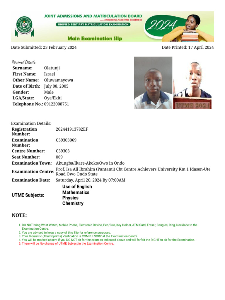 Slipsprinting - Jamb.gov - NG ShowReport | PDF