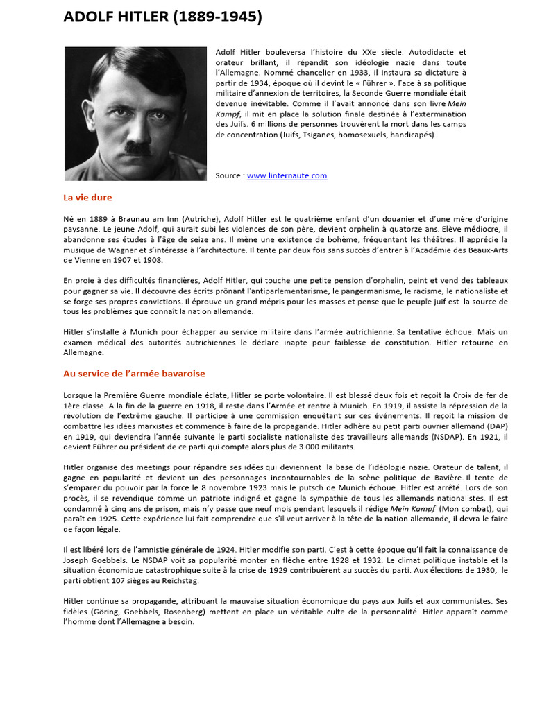 Biographie d'Adolf Hitler | PDF | Adolf Hitler | Parti nazi
