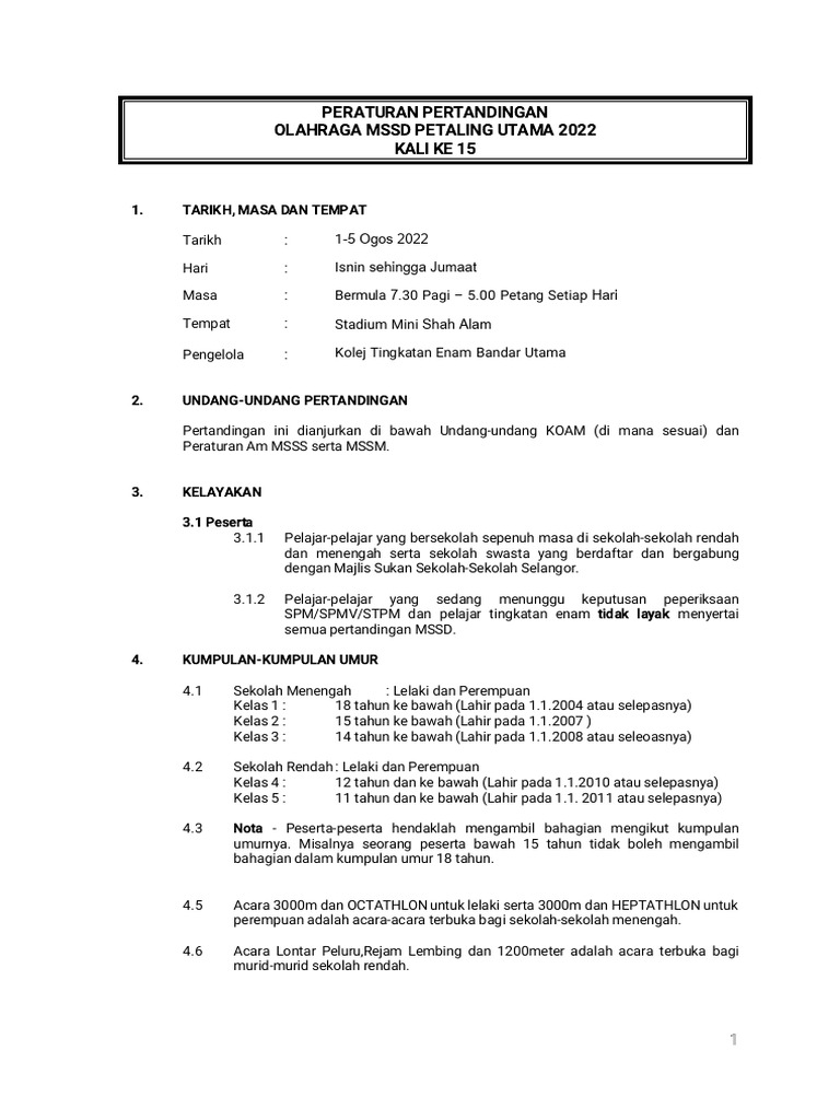 Peraturan Olahraga MSSS 2022 | PDF