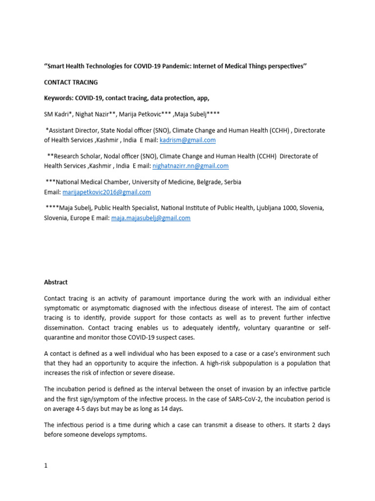 Smart Health Technologies For COVID - Contact Tracing | PDF | Infection ...