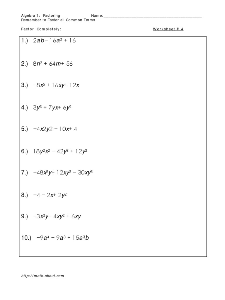 Algebra 1 Factoring Worksheet | PDF | Teaching Methods & Materials ...