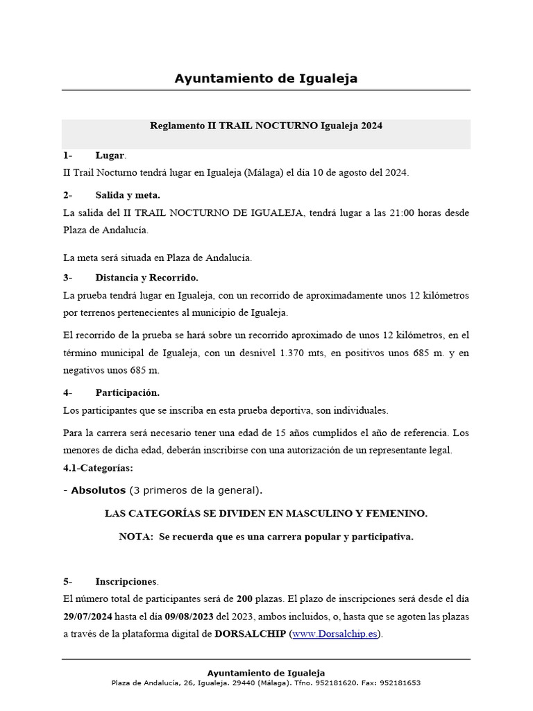 Reglamento Nocturna Igualeja | PDF