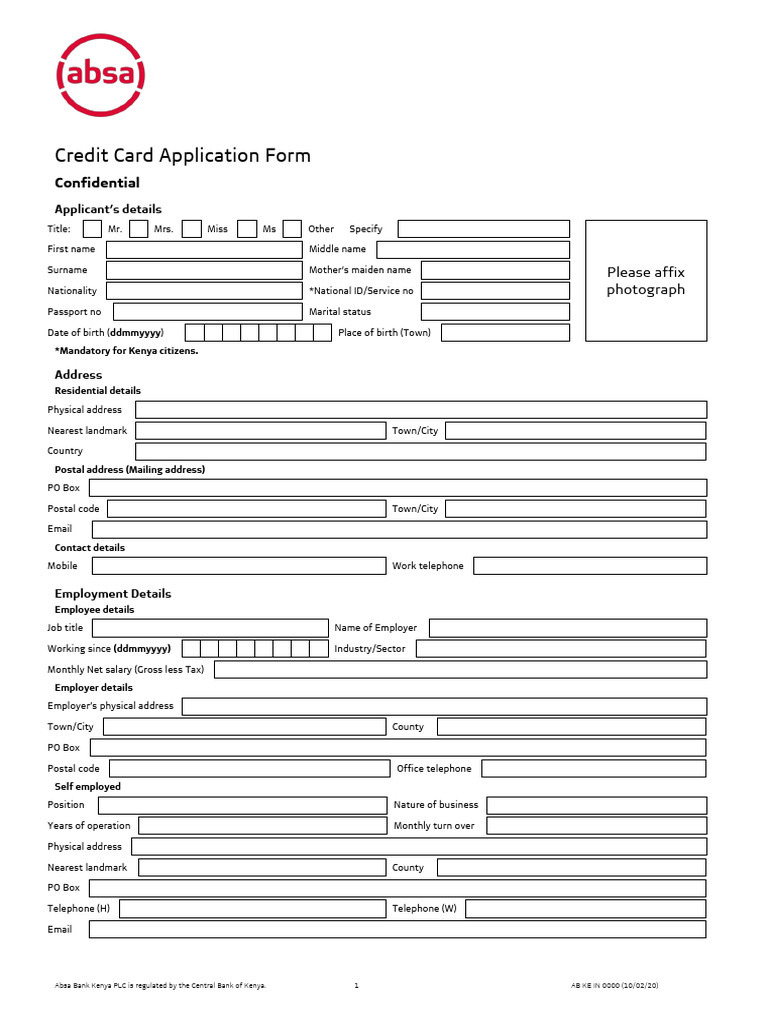 Absa-Credit Card Application Form - Amended | PDF | Credit Card | Banks