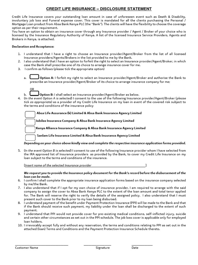 Credit Life Insurance Options | PDF | Insurance | Payment Protection ...