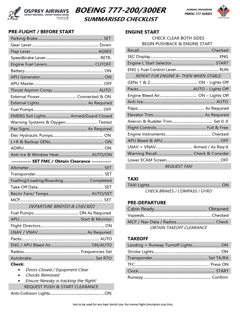 PMDG - B777 OspreyAirwaysChecklist V1.1 | PDF | Aerospace Engineering ...