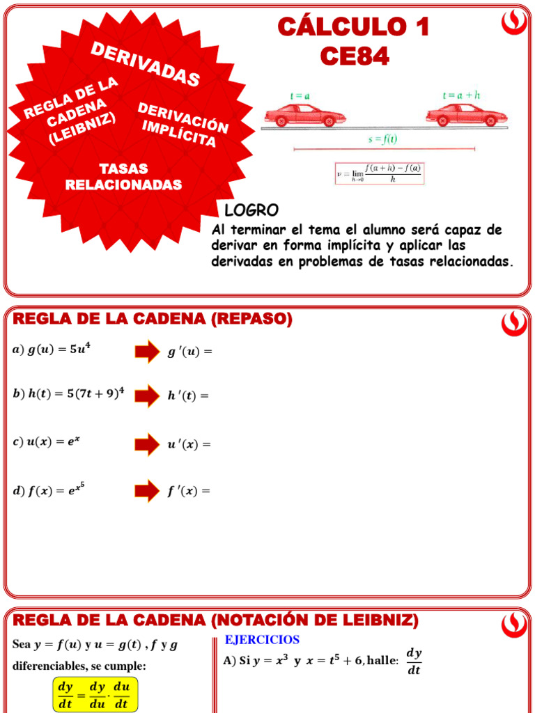 Ce84 Semana 3 t1 Regla de La Cadena - Derivacion Implicita - Tasas Relacionadas-Alum | PDF ...