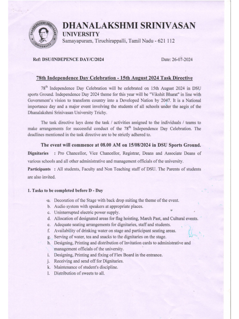 Task Directive 78th Independence Day Celebration 26 07 2024 1 Pdf