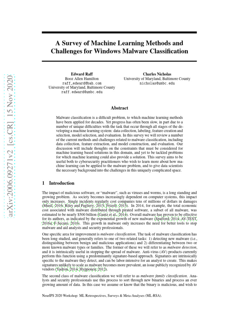 A Survey of Machine Learning Methods and Challenges For Windows Malware Classification | PDF ...
