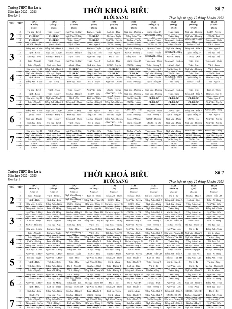 TKB So 7 Sang Toan Truong | PDF