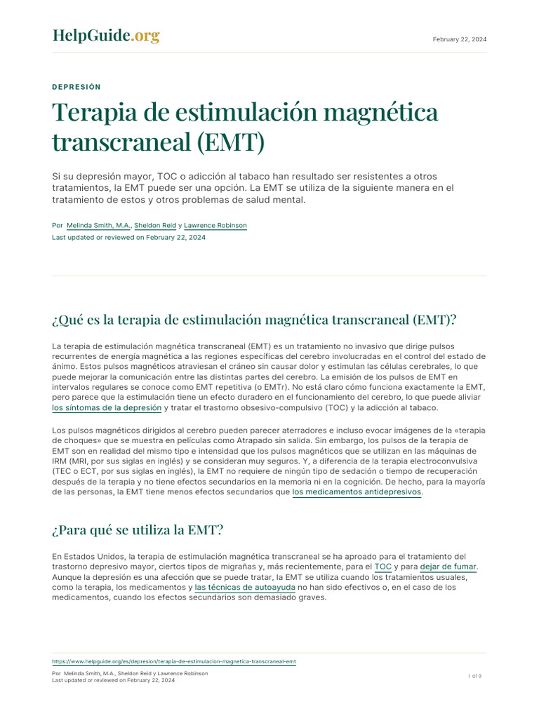 Terapia EMT: Tratamiento para Depresión y TOC | PDF | Desorden obsesivo ...