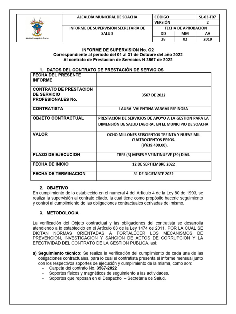 Formato Informe de supervision Salud octubre 2022 | PDF | Contabilidad ...