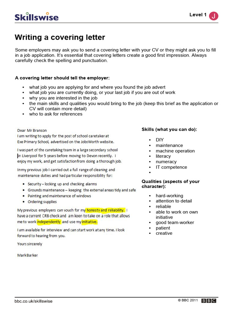 BBC Skillswise Cover Letter | PDF