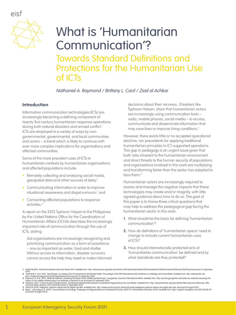 2041 EISF 2015 What Is Humanitarian Communication | PDF | Humanitarian Aid | Information And ...
