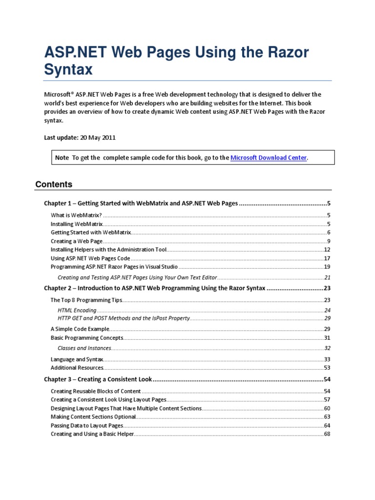 ASP Net Web Pages With Razor Syntax Book | PDF | Websites | World Wide Web