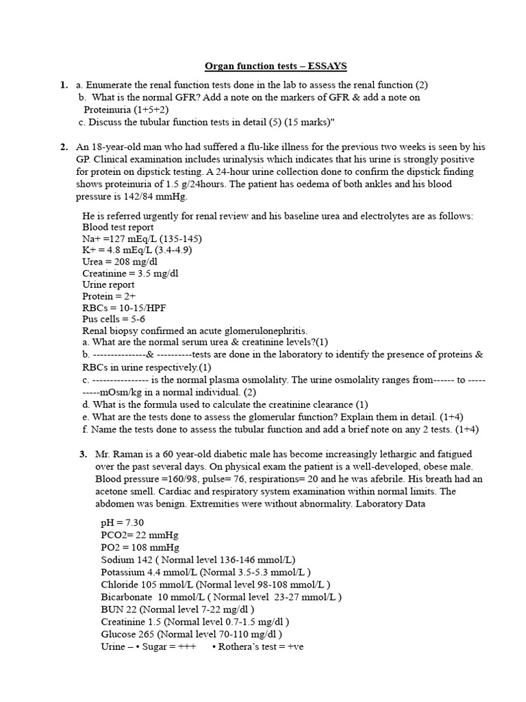 Organ Function Tests Questions | PDF | Creatinine | Hypothyroidism