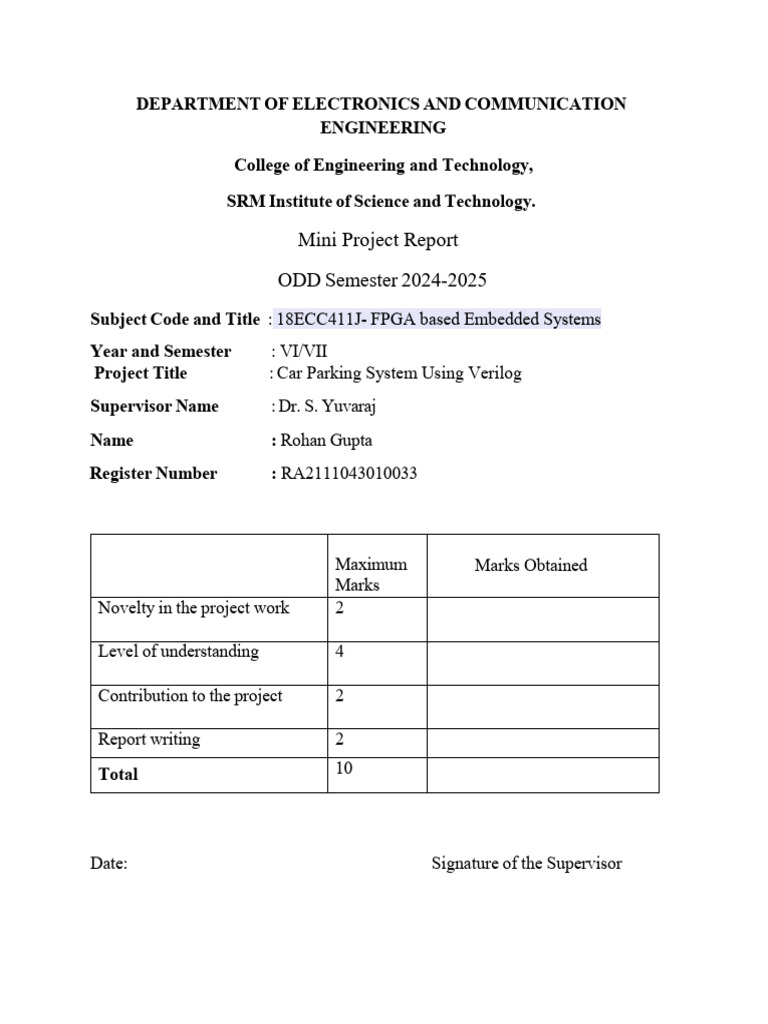 Fpga Mini Project | PDF | Technology & Engineering
