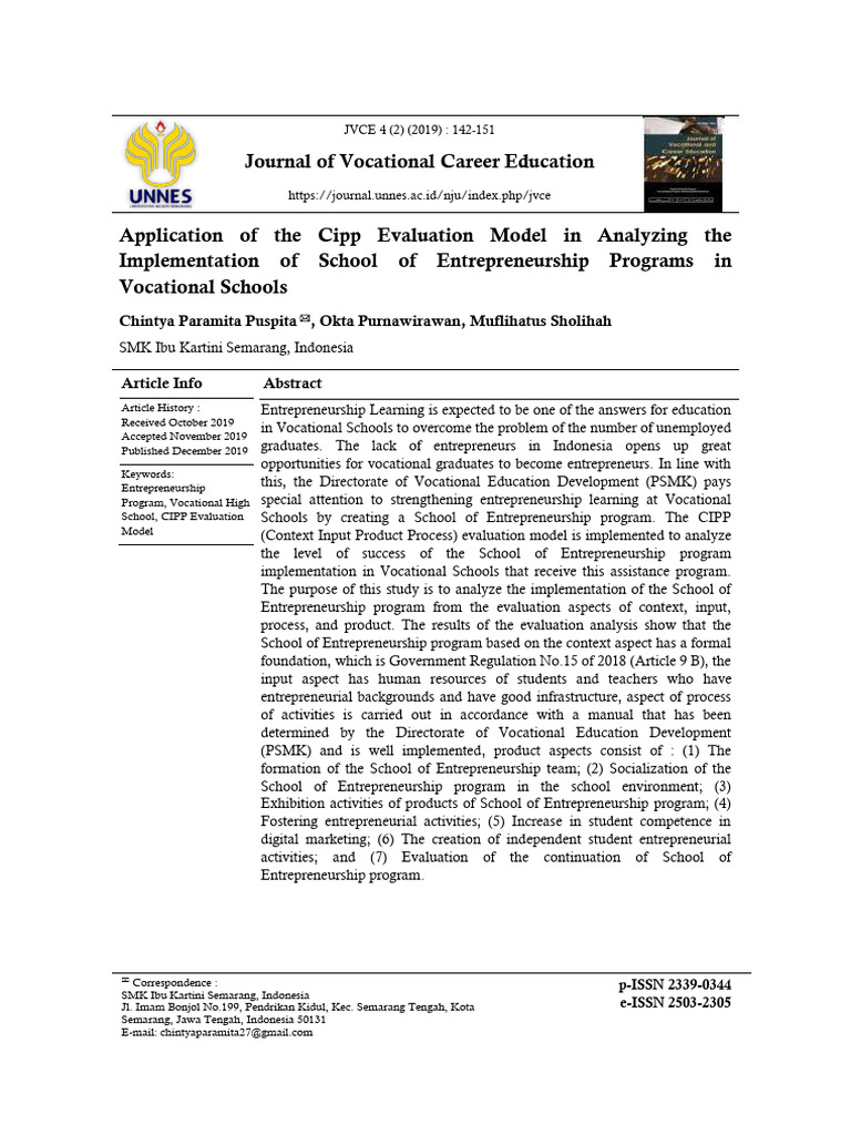 Artikel - Jurnal VE Unnes - Application of The CIPP Evaluation Model ...
