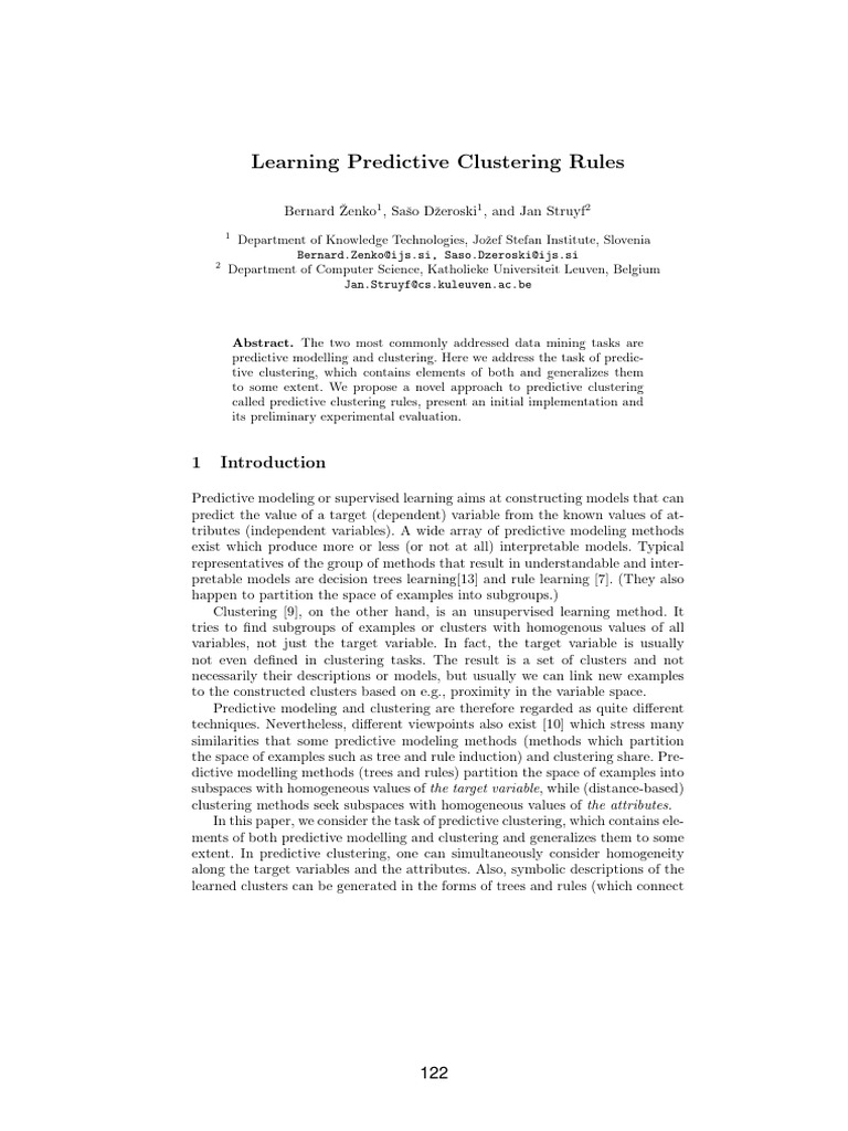 Learning Predictive Clustering Rules | PDF | Cluster Analysis ...