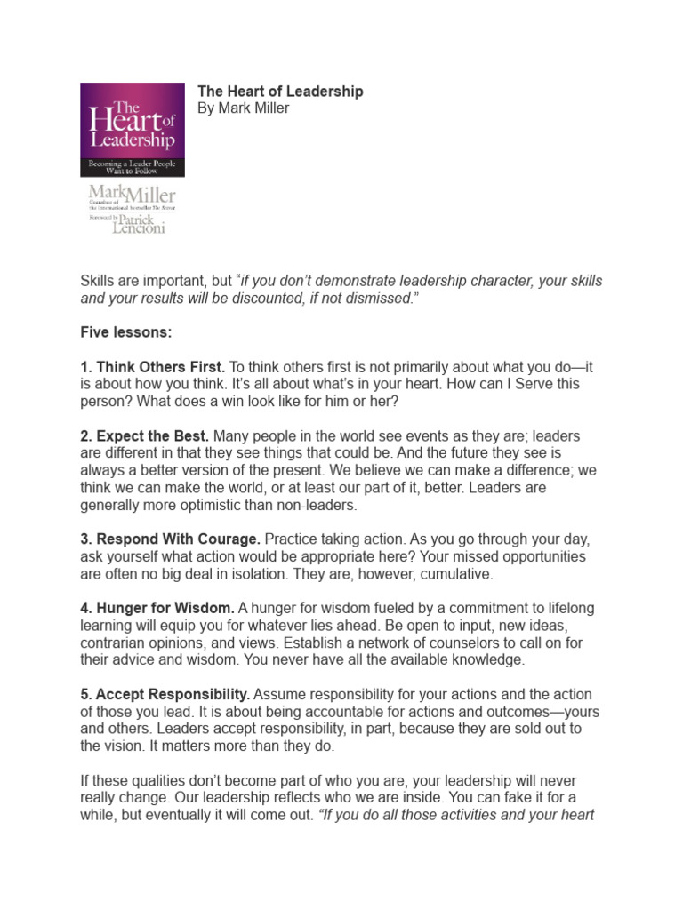 Heart of Leadership by Mark Miller | PDF | Career & Growth | Self ...